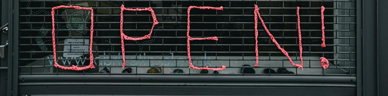 Open Signage Using Red Yarn - LinkedIn Background - Get some inspiration!